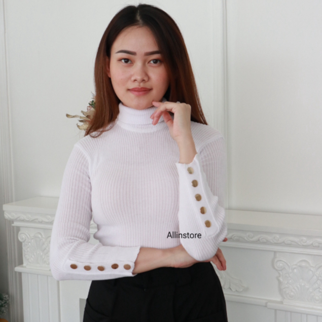 Jual AIS | Turtleneck Inara - Knit Baju Rajut Kancing Wanita - Atasan ...