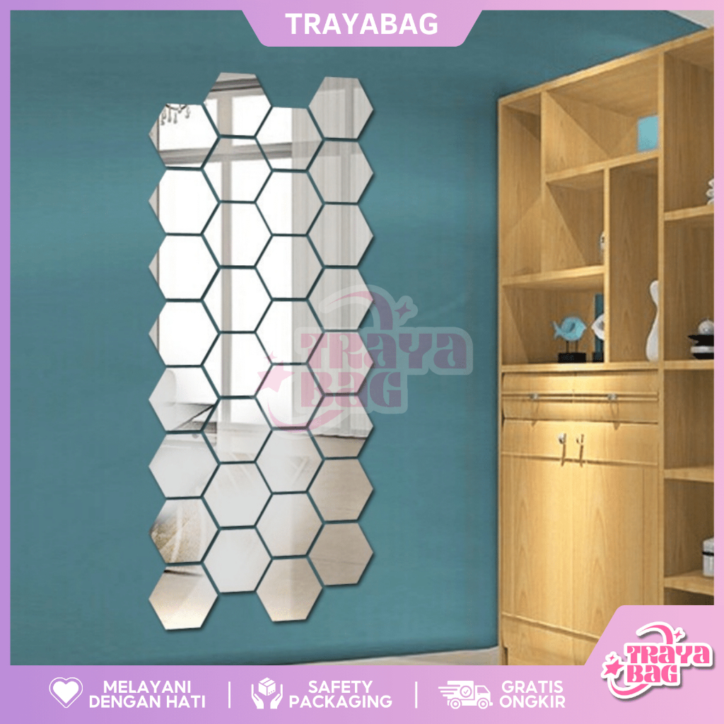 Jual Cermin Hexagonal Keren 12 pcs E416 Kaca Hexagonal Ukuran Kecil ...