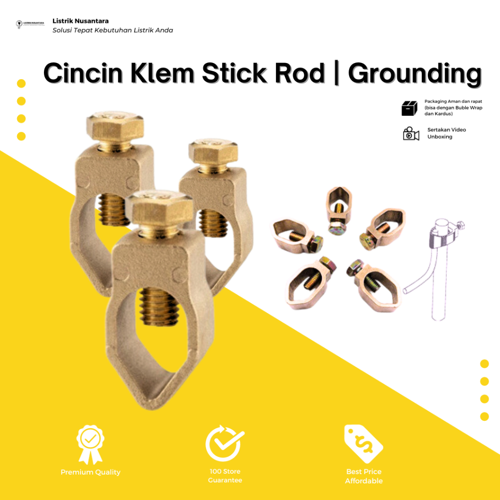 Jual Cincin Klem Stick Rod Rood Grounding Clamp Arde 5/8 inch Kuningan ...