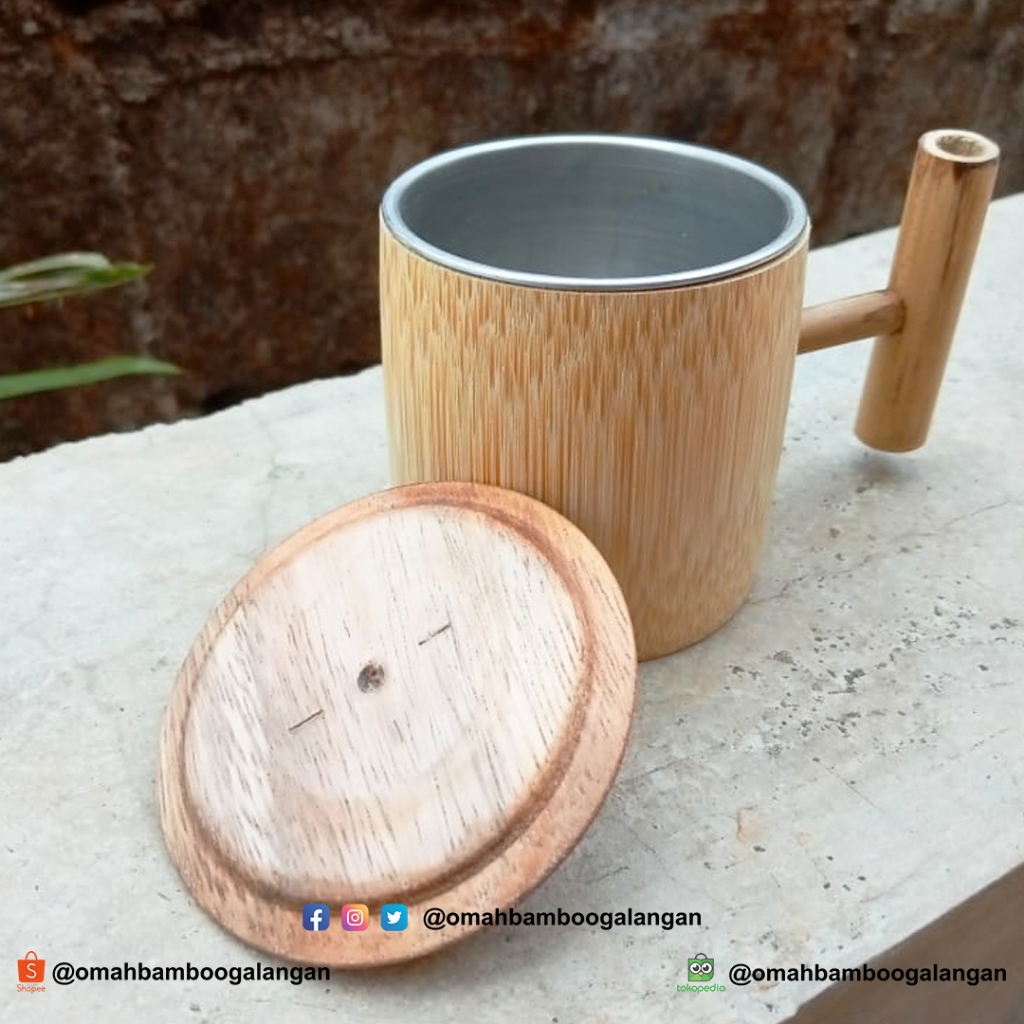 Jual Kerajinan Cangkir Bambu Gelas Bambu Stainless Plus Tutup Gelas ...
