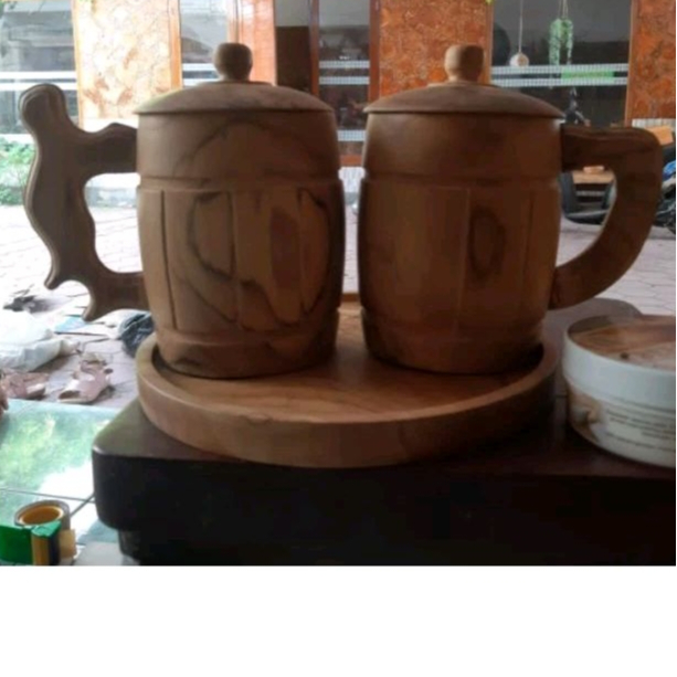 Jual Mug | Gelas | Cangkir Kayu Jati 500ml | Shopee Indonesia