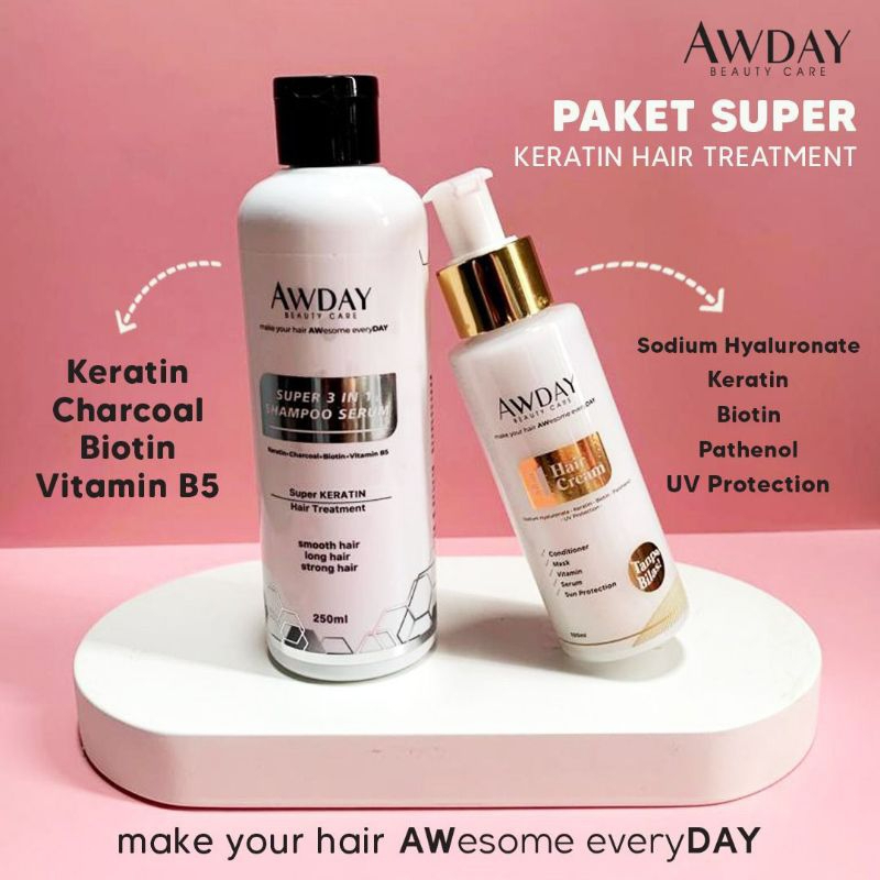 Jual Paket Hemat Shampoo awday 3in1 Plus Hair Cream/ Shampoo Awday ...