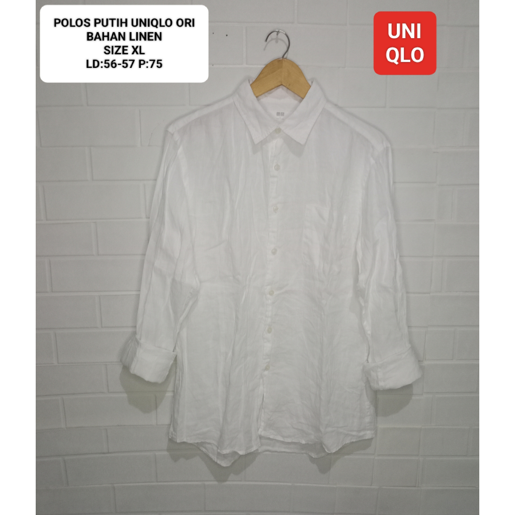 Jual KEMEJA POLOS PUTIH UNIQLO SIZE XL BAHAN LINEN | Shopee Indonesia