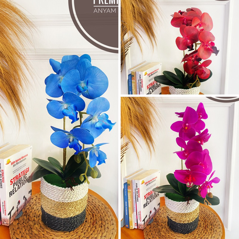 Jual BUNGA HIAS ANGGREK JUMBO LATEX PREMIUM VAS ANYAM SEAGRASS BUNGA ...