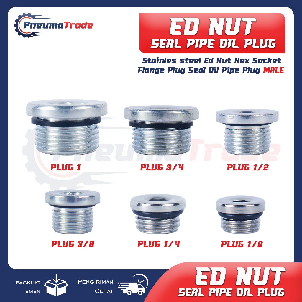 Jual TUTUP AS SHOCK ED NUT SEAL PIPE OIL PLUG MALE 1/8"-1/4"-3/8"-1/2"-3/4"-1" STAINLESS STEEL ...