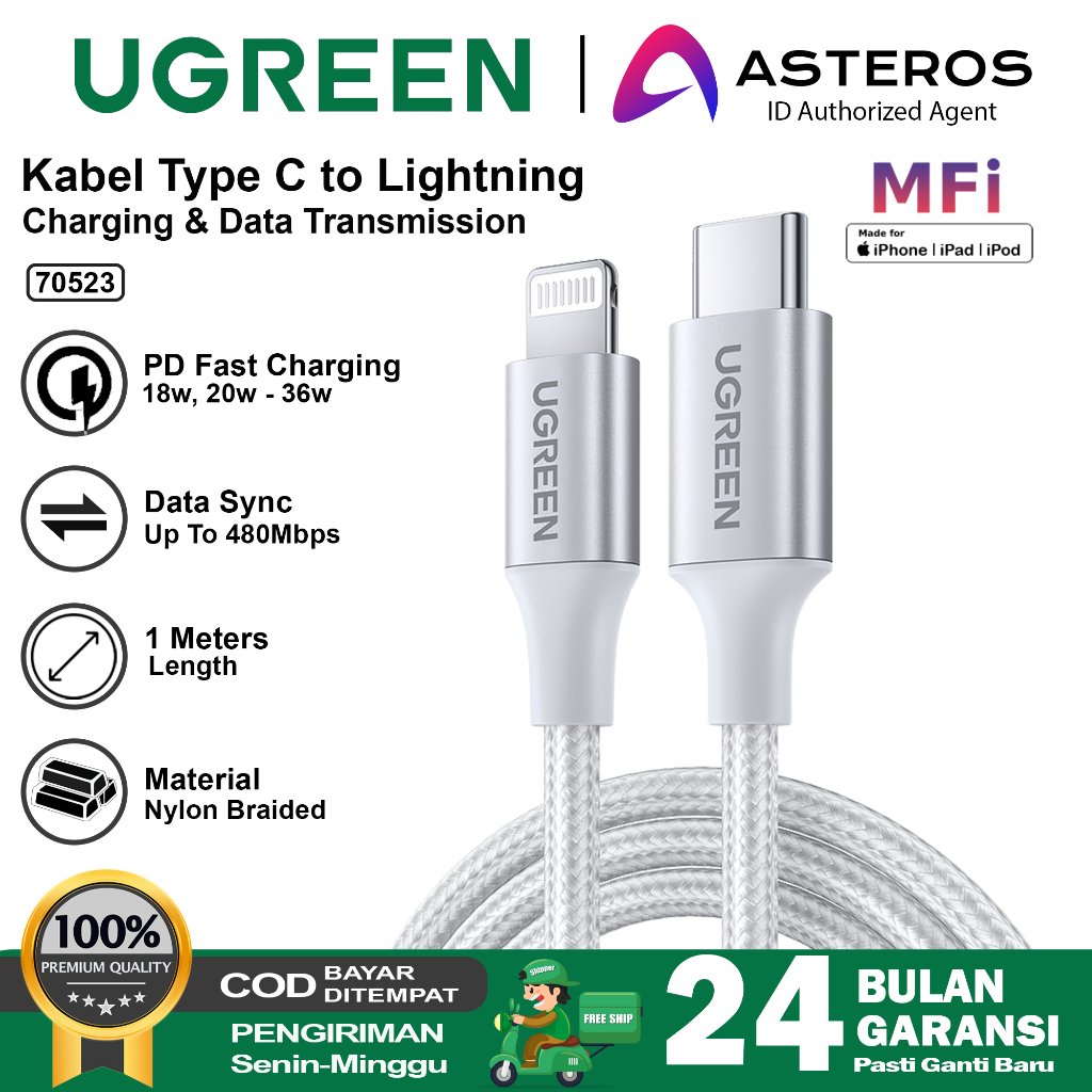 Jual UGREEN Kabel Data iPhone MFi USB Lightning Dan USB Type C To Lightning Fast Charging 10w ...
