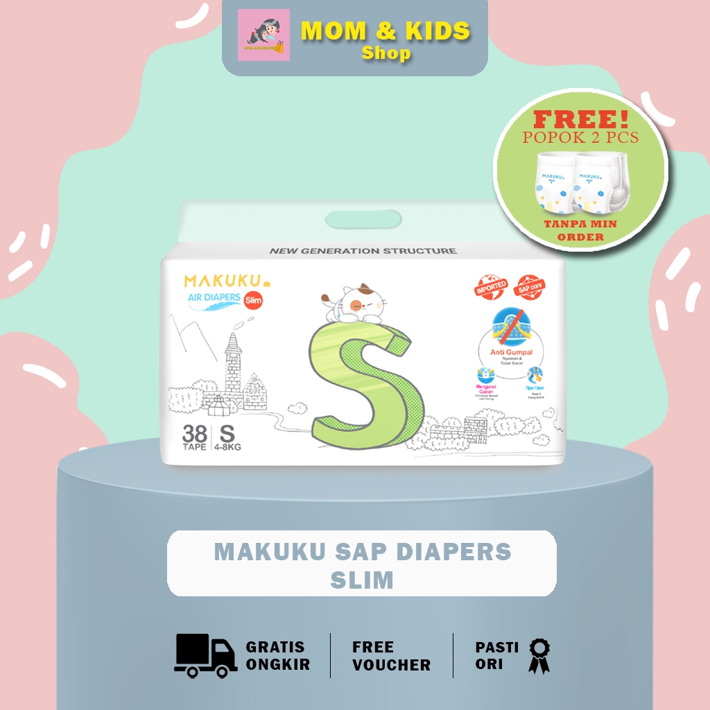 Jual KEMASAN PREMIUM! MAKUKU SAP Diapers Slim Tape S 38/ Popok Perekat ...