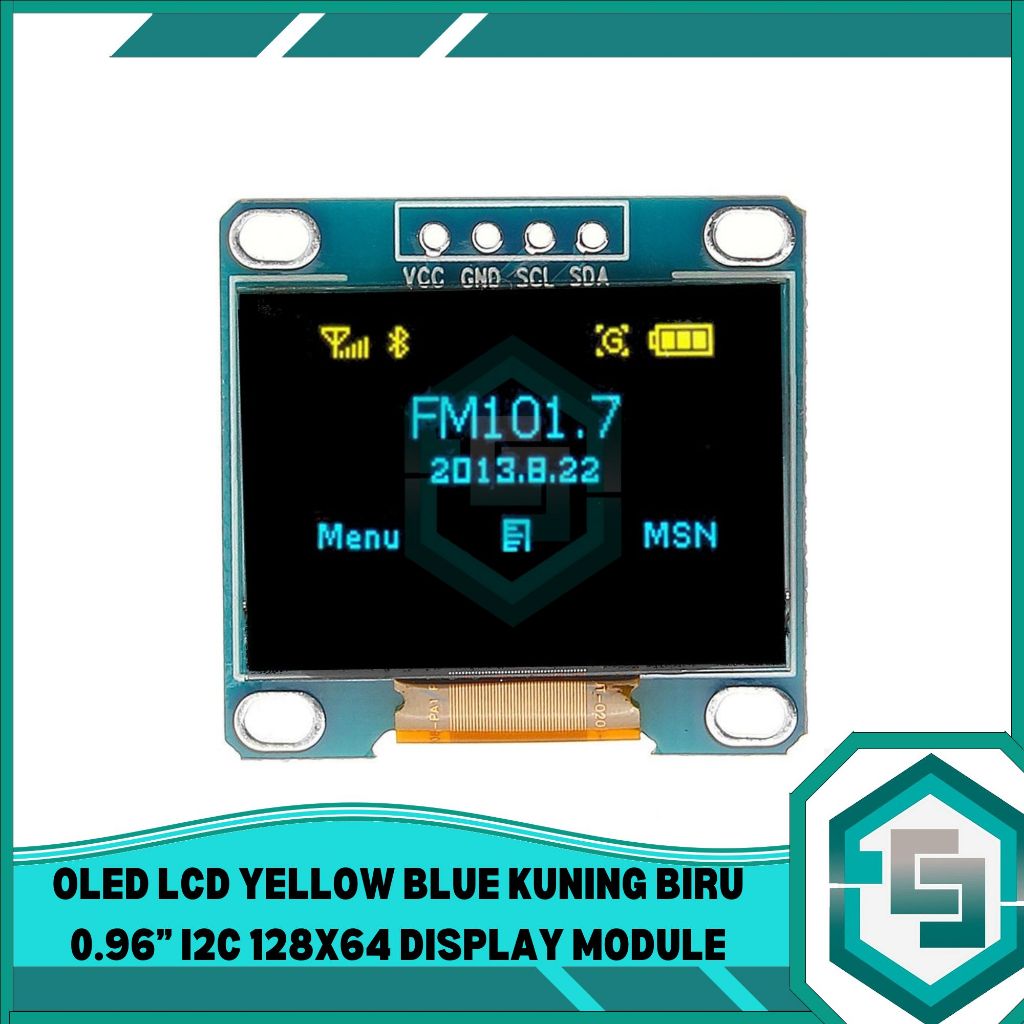 Jual OLED LCD YELLOW BLUE KUNING BIRU 0.96” I2C 128X64 DISPLAY MODULE ...