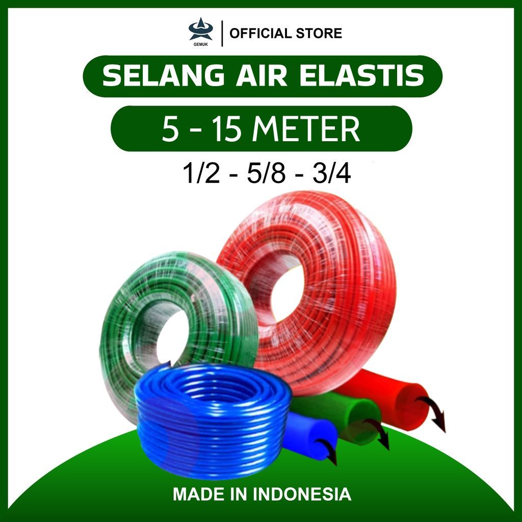 Jual GEMUK Selang Air 15 Meter 1/2 5/8 3/4 Inch Selang Elastis DOP Selang Kebun Lentur Selang ...