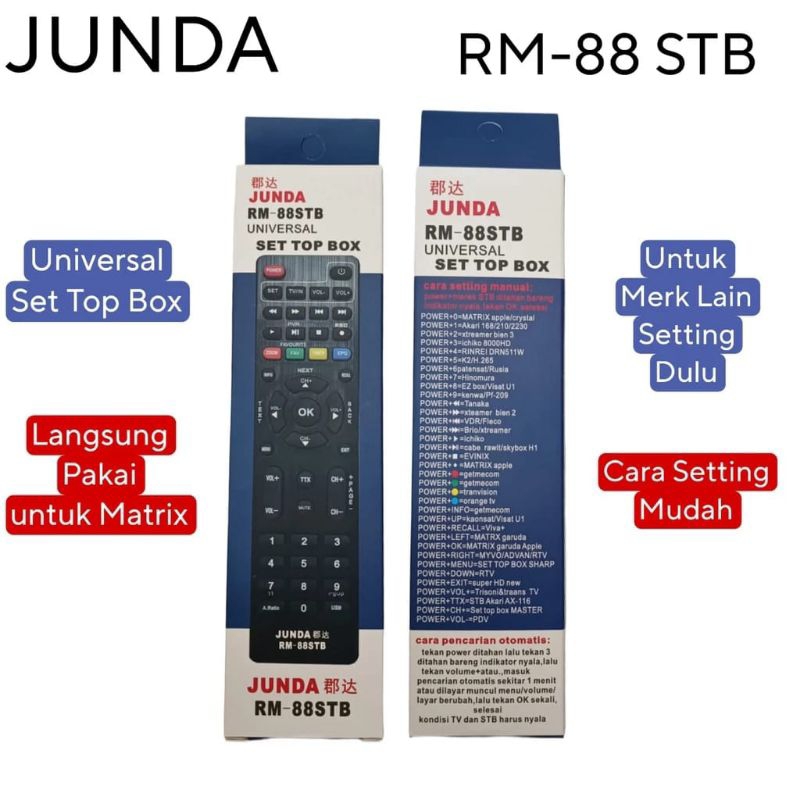 Jual Remote Junda RM-88 Remote Multifungsi Set Top Box STB DVB-T2 ...