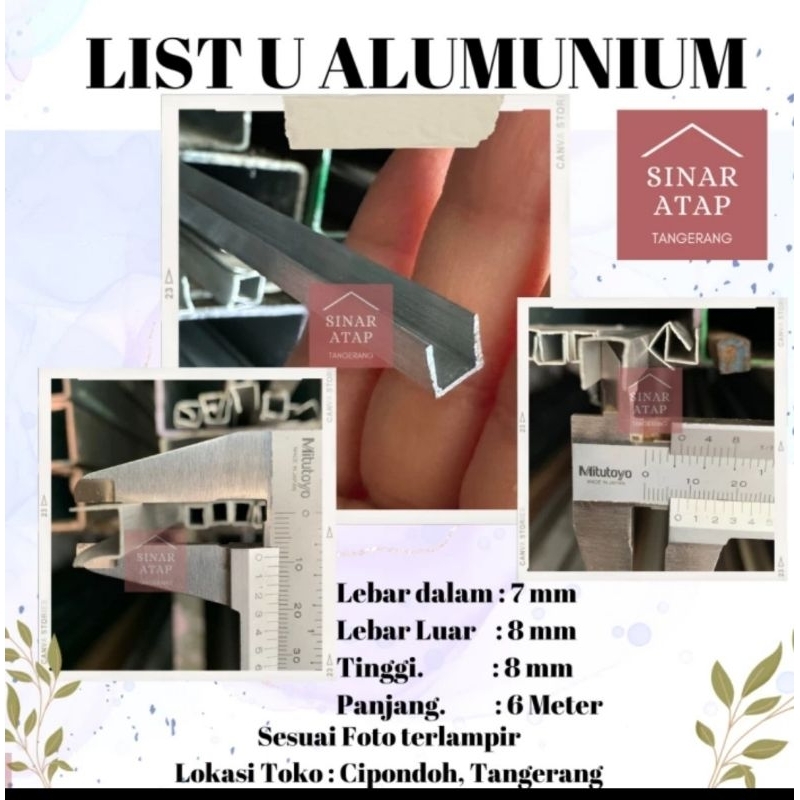 Jual List Alumunium U 6 mm Panjang 6 Meter | Shopee Indonesia