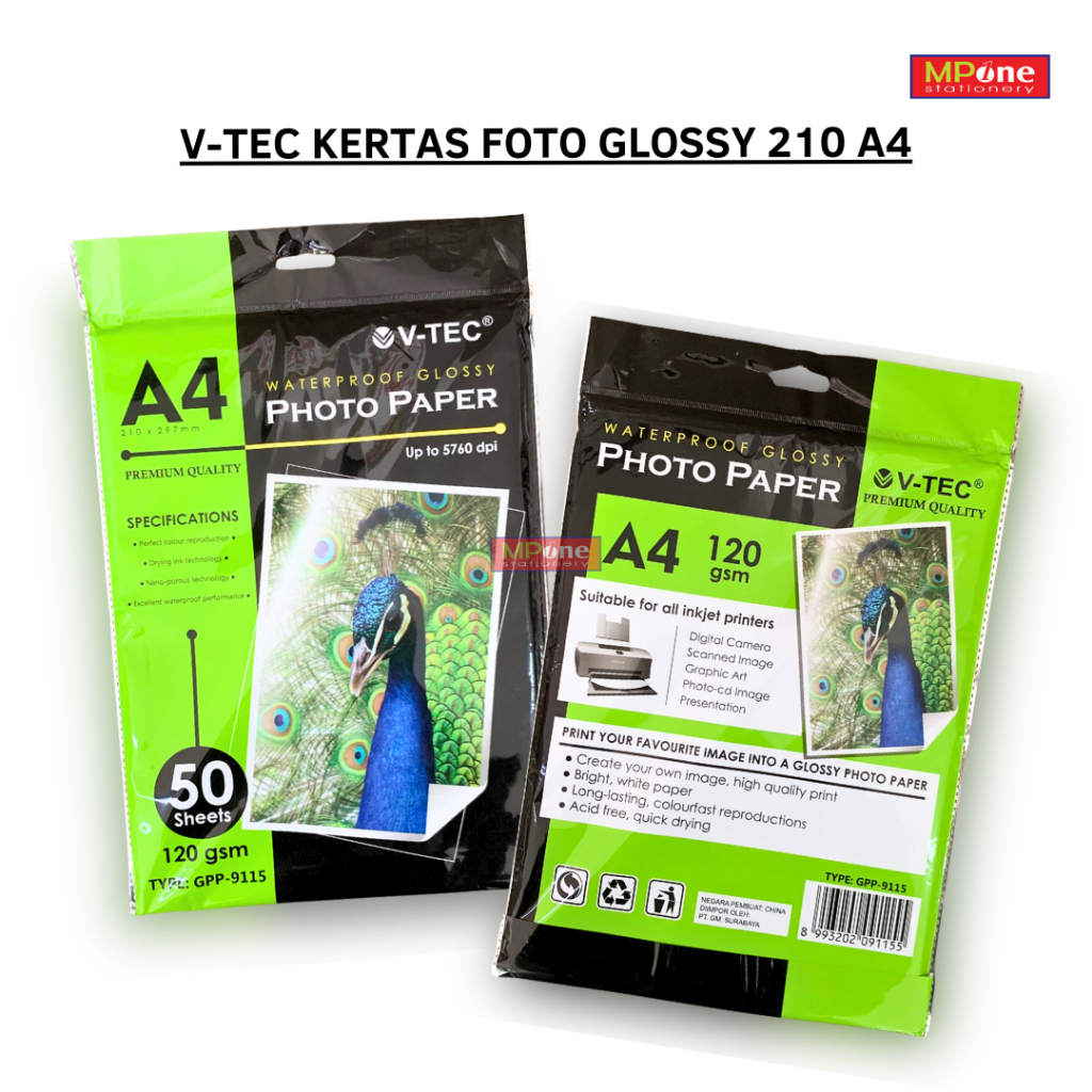 Jual Kertas Foto V-Tec 120GSM A4 @50Lembar - Glossy Photo Paper ...