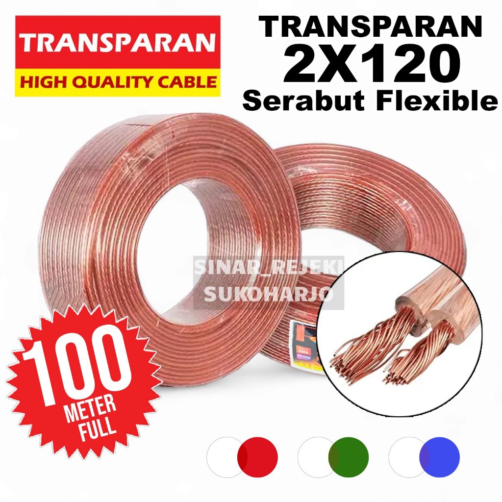 Jual Kabel Listrik Transparan Kabel Serabut 2x120 Roll 100 Meter FULL ...