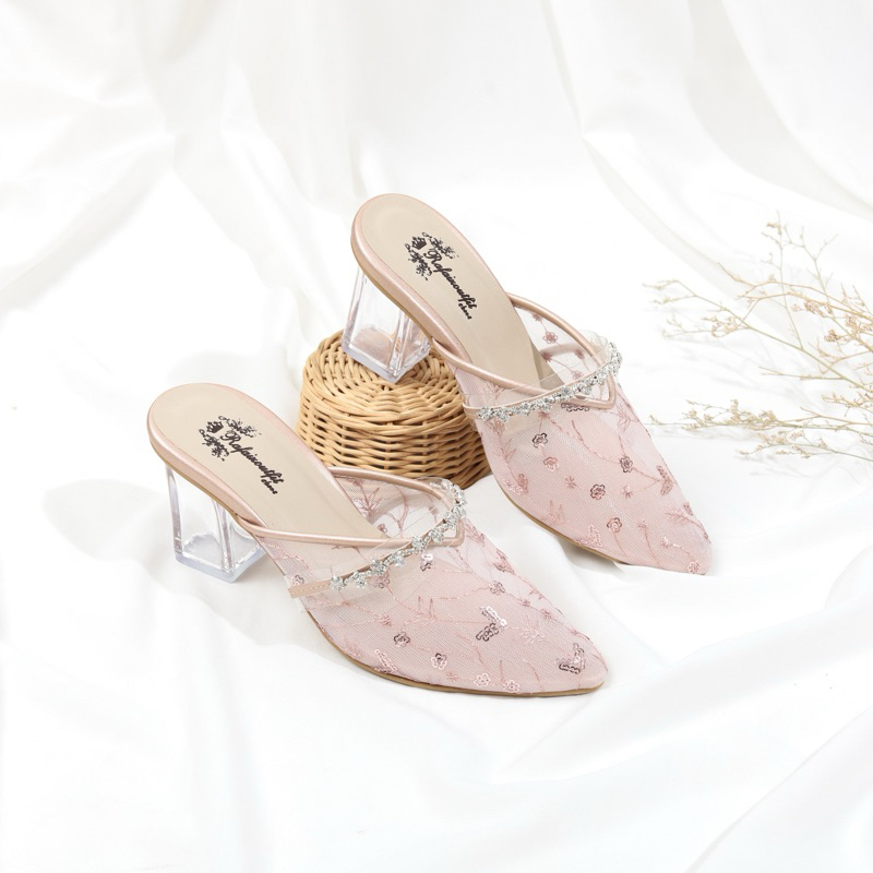 Jual sepatu pesta wisuda elegant Azwa rosegold 7cm heels kaca | Shopee ...