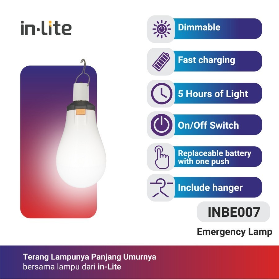 Jual INLITE Lampu Emergency LED 13w 13 Watt 15w 15 Watt + Hanger + Battery | Shopee Indonesia