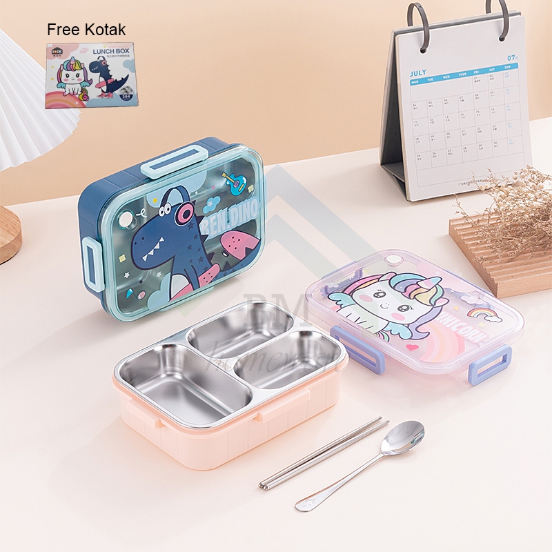 Jual Kotak Makan Stainless Steel Karakter Lucu / Lunch Box Set Unicorn Dino Bekal Anak | Shopee ...