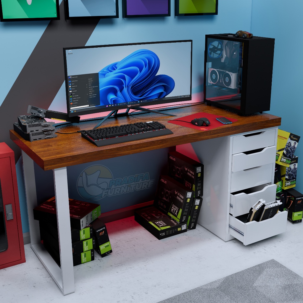 Jual Desk setup - meja komputer - meja kerja - daun jati laminasi ...