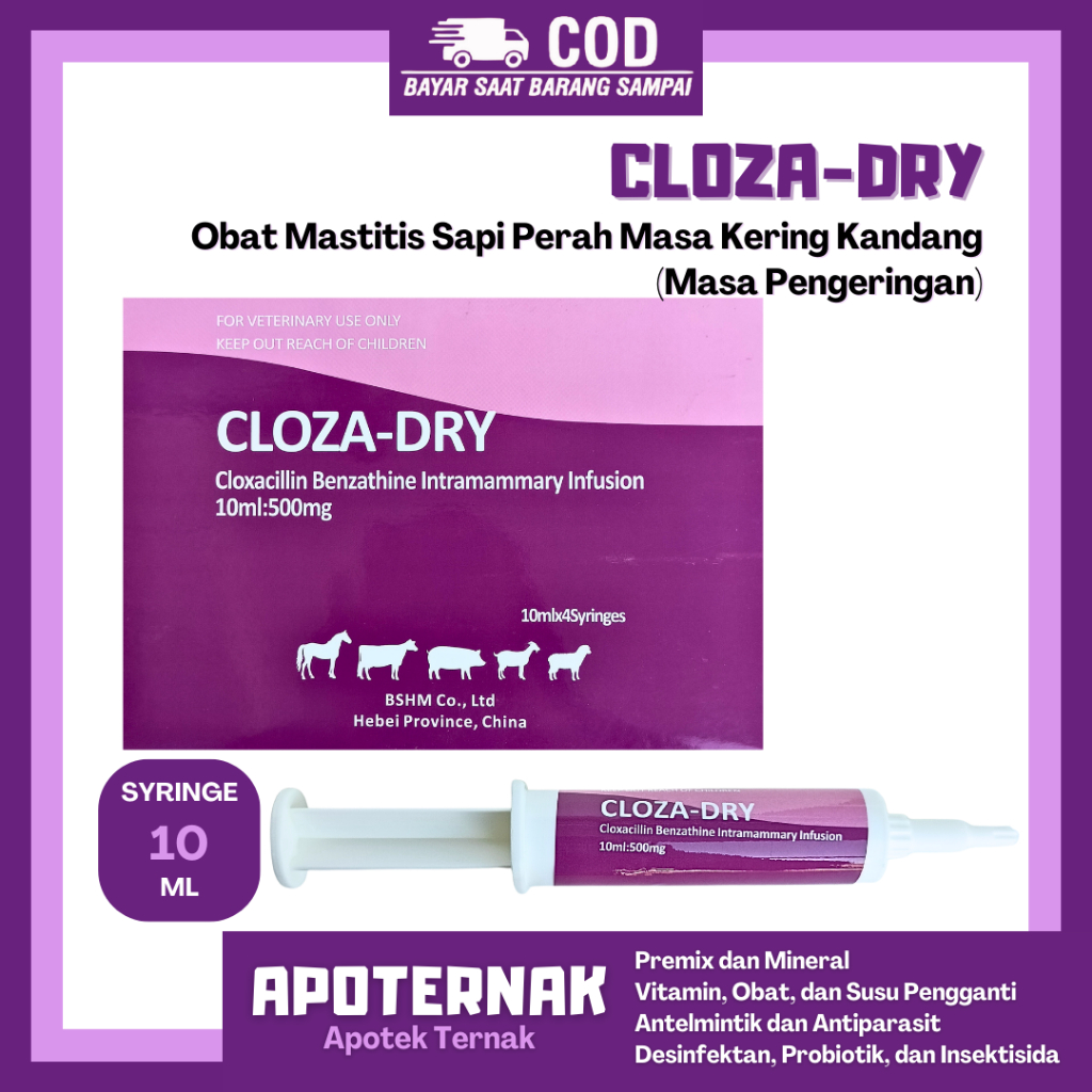 Jual CLOZA DRY 1 Syringe | Obat Mastitis Radang Ambing Sapi Pada Masa ...