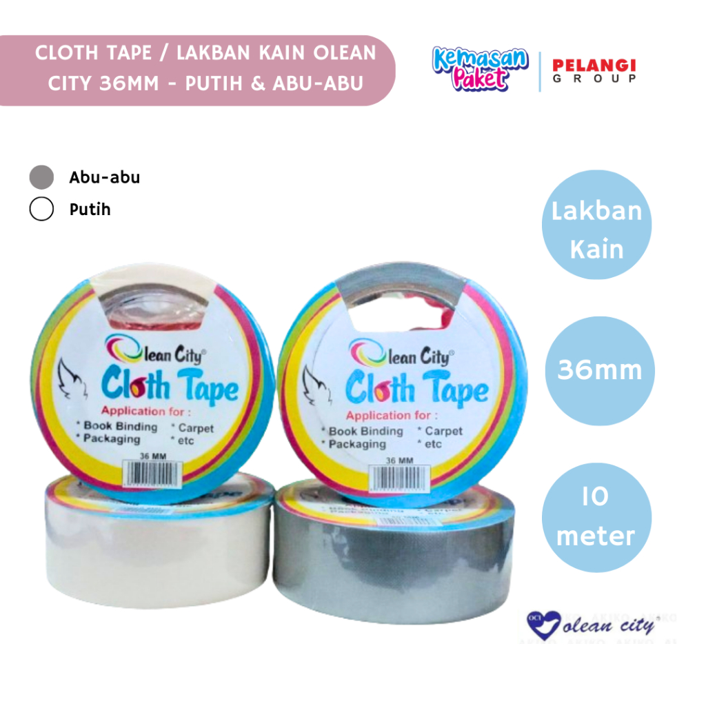 Jual LAKBAN KAIN / CLOTH TAPE WARNA ABU/SILVER OLEAN CITY 36MM / LAKBAN ...