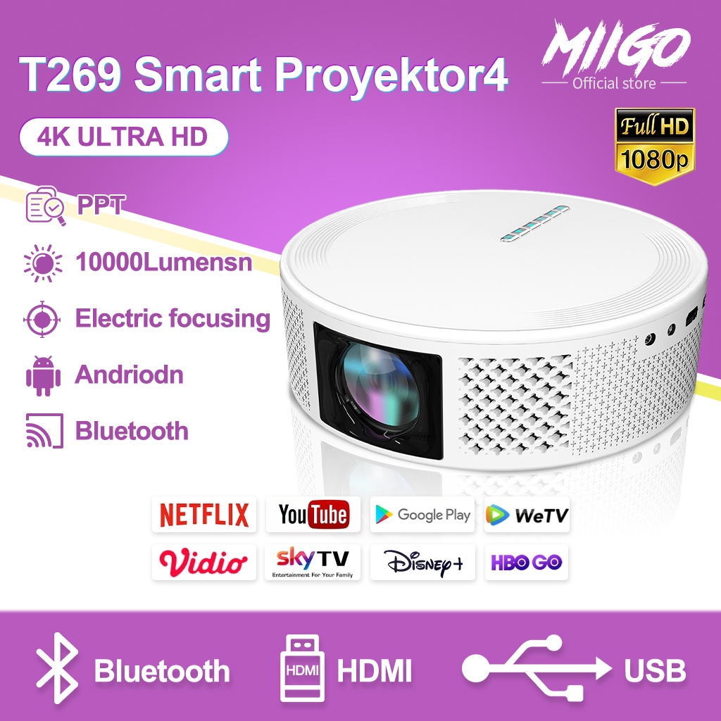 Jual MIIGO Smart Projector Android OS 450ANSI 10000 Lumens 1920x1080P ...