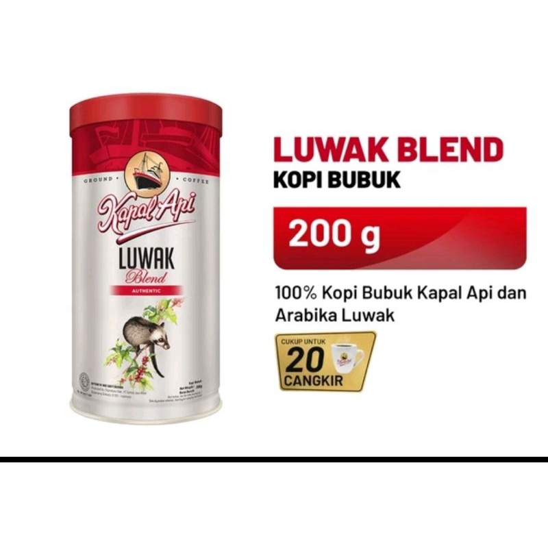 Jual Kapal Api Luwak Blend bubuk kaleng 200 gr kemasan robek sedikit ...