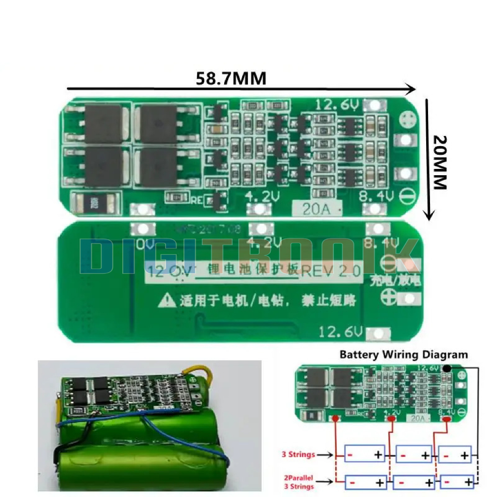 Jual BMS 3S 12V 20A Module Charger Li-ion Lithium Battery 18650 ...