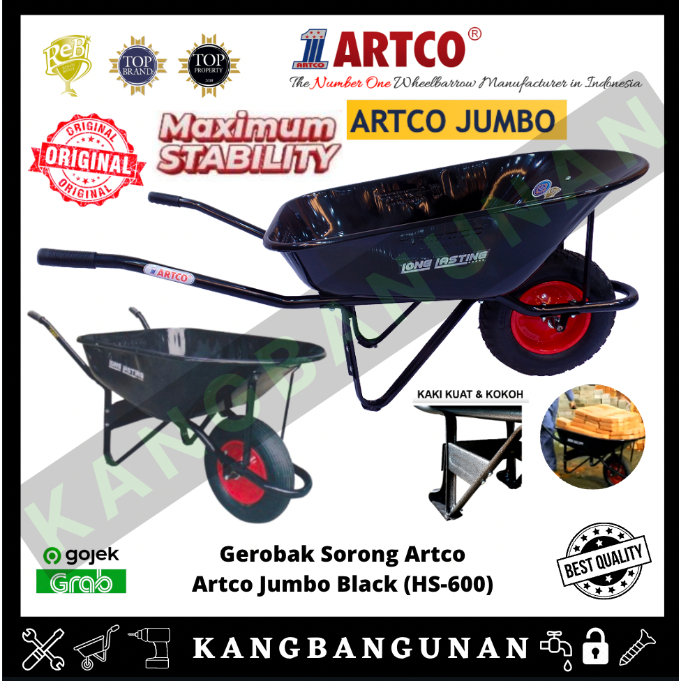 Jual Gerobak Sorong Dorong Pasir Cor Artco Jumbo Black Original HS-600 ...