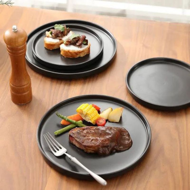 Jual piring/piring pizza/piring hitam/piring keramik pizza tray hitam ...