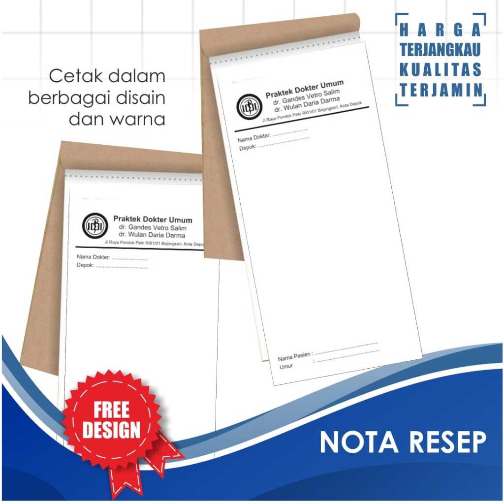 Jual CUSTOM NOTA RESEP UKURAN 1/3 KERTAS A4/F4 1 RIM | Shopee Indonesia