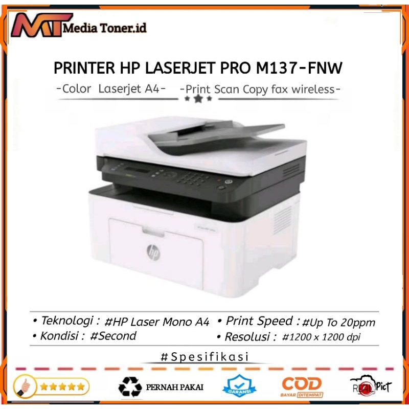 Jual HP Laserjet Pro M137fnw Print / Scan / Copy / Fax / Network ...