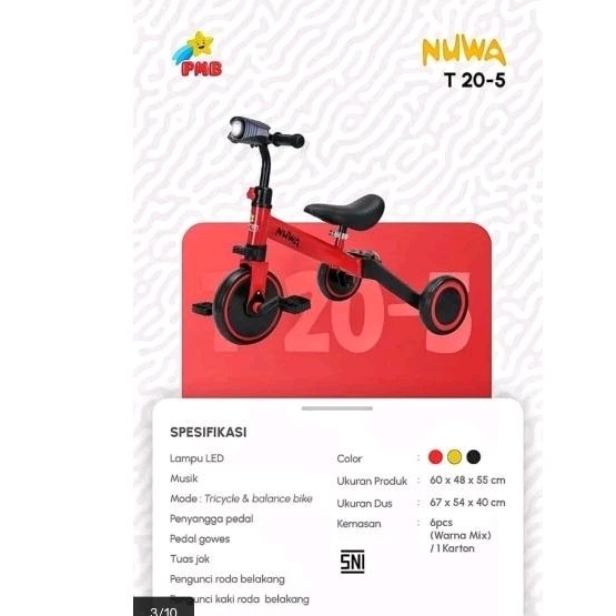 Jual sepeda roda 3 - balance bike 2-1 pmb nuwa T20-7 | Shopee Indonesia