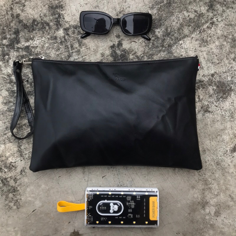 Jual Clutch leather basic black VERNACO Original | Handbag pria wanita ...