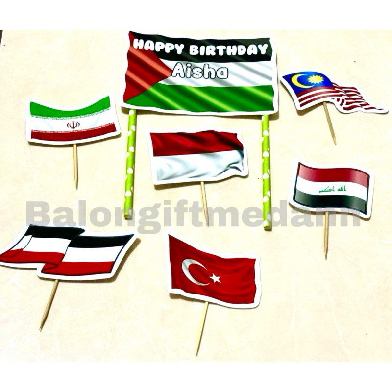 Jual TOPPER CAKE CUSTOM NAMA BENDERA NEGARA | Shopee Indonesia