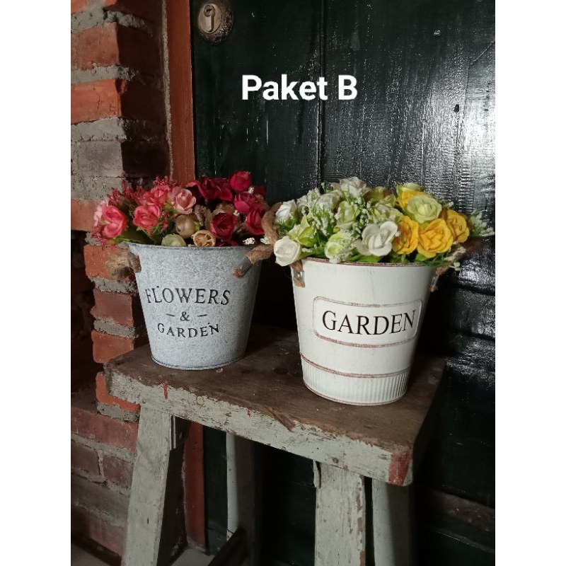 Jual paket vas kaleng/vas bunga kaleng/pot kaleng vintage/pot rustic ...