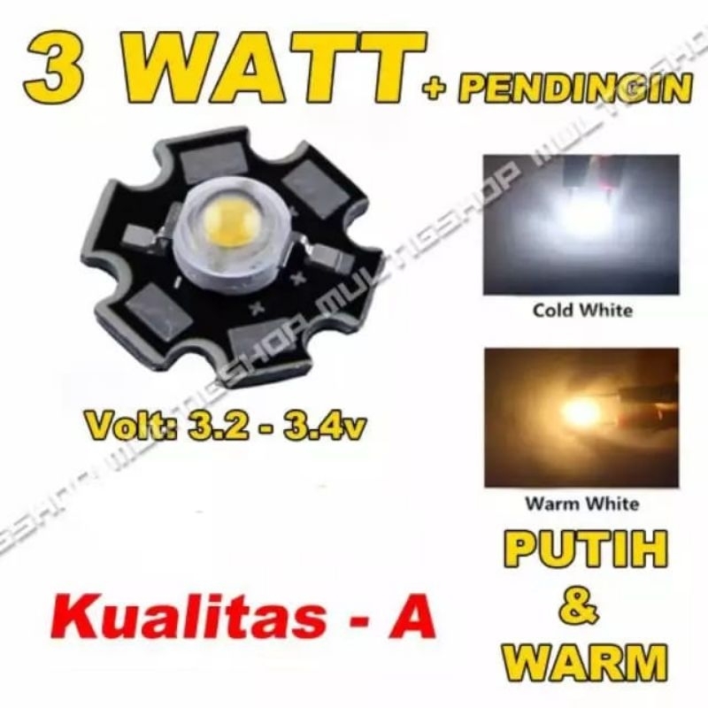 Jual HPL 3W High Power LED 3W 5500K White Warm White dengan PCB ...