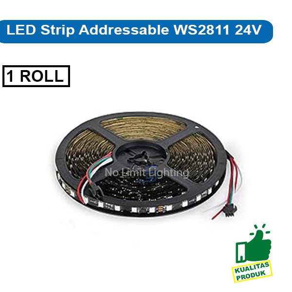 Jual LED Strip WS2811 24V Rapat PCB Hitam Bahan LED Strobo Wave 5 Meter ...
