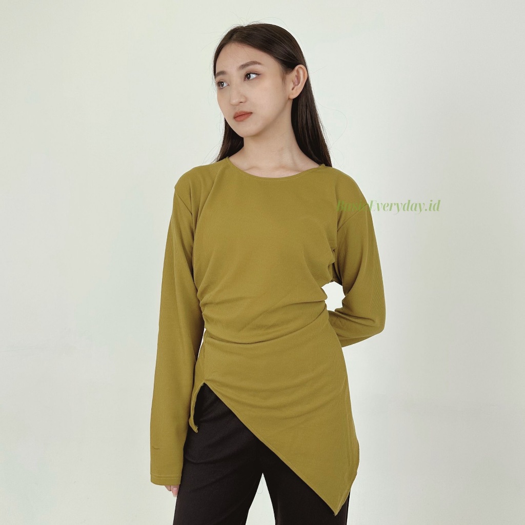 Jual BasicEveryday Yoora Top Lengan Panjang Atasan Blouse Wanita Rib ...