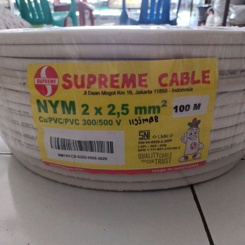 Jual Kabel Listrik Tunggal Kawat SUPREME NYM 2x2,5mm 2x2,5 mm Roll 100 Meter Putih SNI | Shopee ...