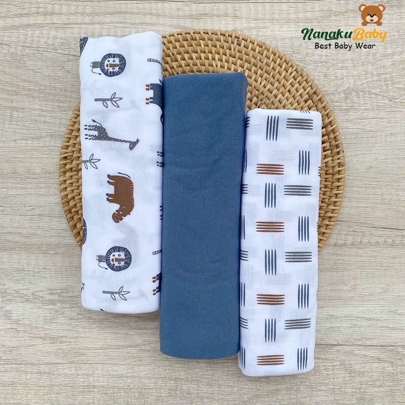 Jual Nanaku Baby - (Series Biru Denim) Bedong Bayi Newborn Isi 3 Pcs ...