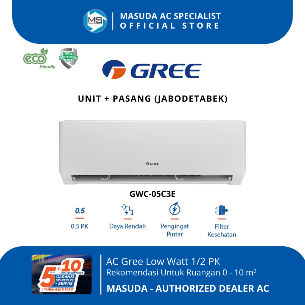 Jual AC Gree 1/2 PK Low Watt C3Es Series GWC-05C3E + PASANG | Shopee ...