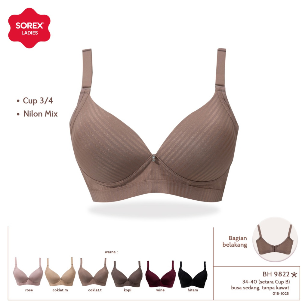 Jual Sorex Bra Busa Sedang Tanpa Kawat Kait 3 Setara Cup B Cup 3/4 Nilon Mix Bra Harian BH 9822 ...
