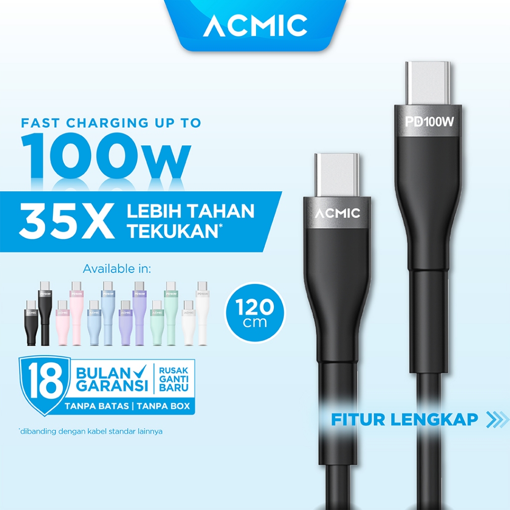 Jual ACMIC UNILINE Cable Original Kabel Data Fast Charging Type C to Type C 100 Watt | Shopee ...