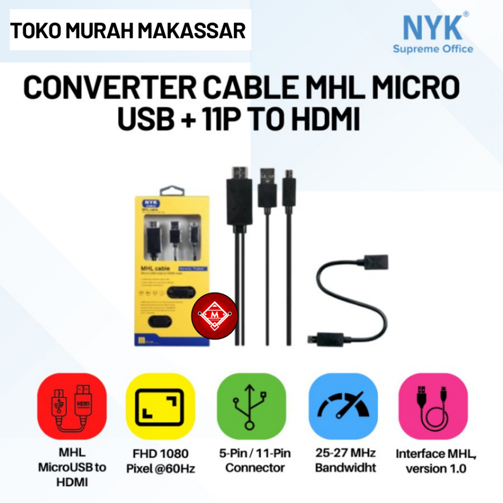 Jual CONVERTER CABLE MHL MICRO USB + 11P TO HDMI / CON55-CON | Shopee ...