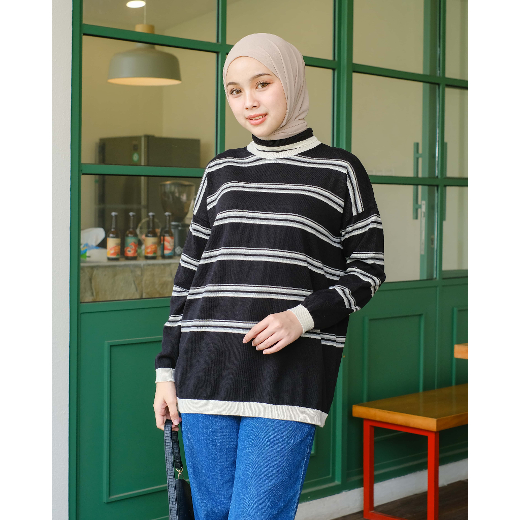 Jual Mayoutfit Harumi Blouse | Sweater Rajut Wanita Motif Stripe ...