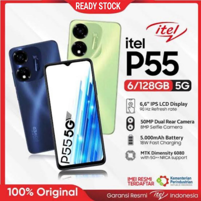Jual ITEL P55 5G 6/128GB OCTACORE DIMENSITY 6080 5G 50MP GARANSI RESMI ...