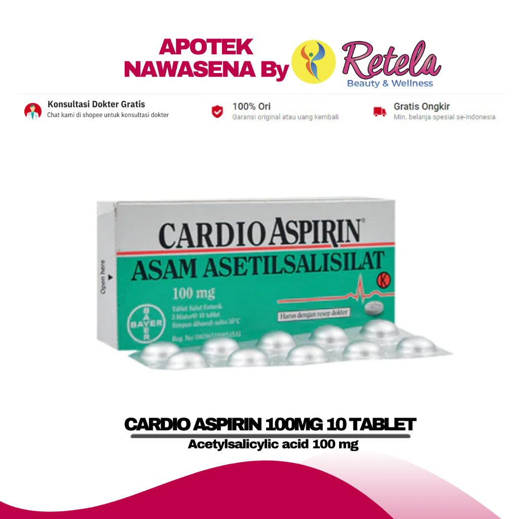 Jual CARDIO ASPIRIN 100MG 1 BLISTER ISI 10 TABLET ( Acetylsalicylic ...