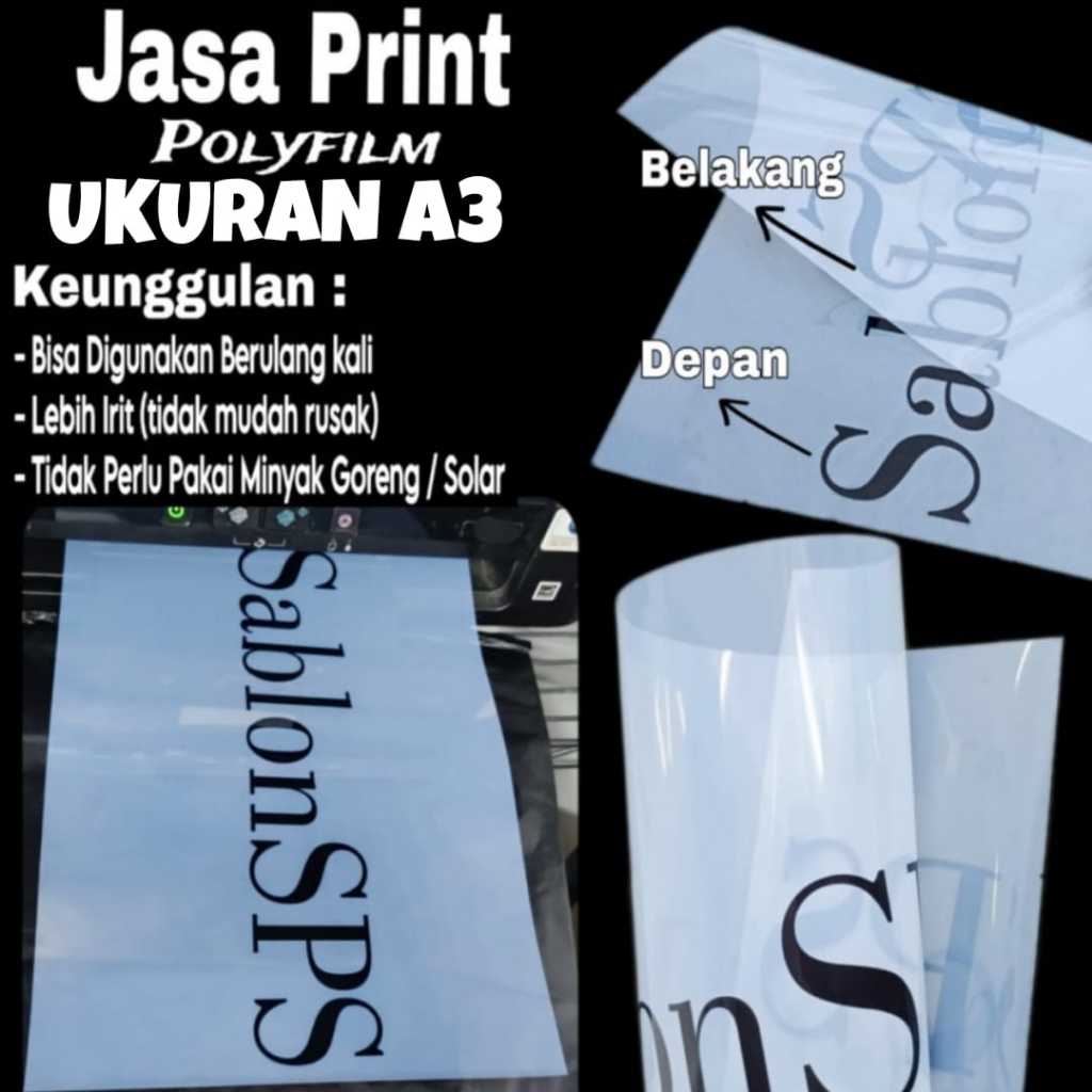Jual JASA PRINT SABLON POLYFILM UKURAN A3 | Shopee Indonesia