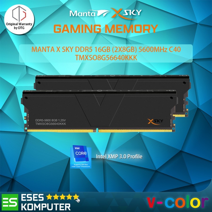 Jual RAM v-color DDR5 MANTA XSKY 16GB (2x8GB) 5600MHz C40 BLACK | Shopee Indonesia