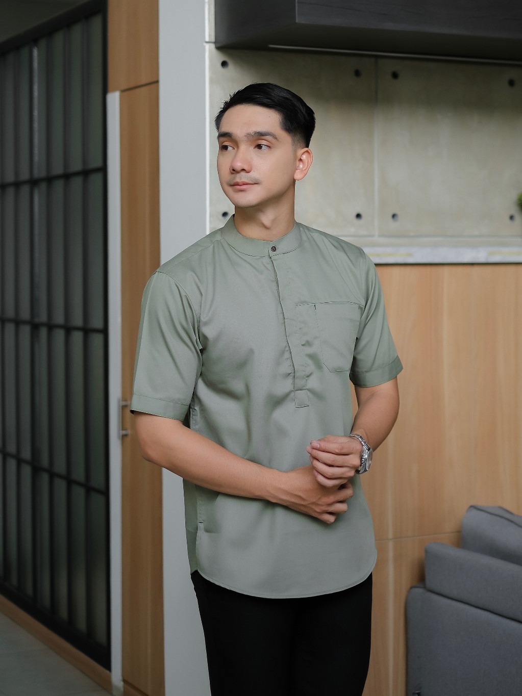 Jual Kurta Polos Lengan Pendek Warna Sage Terbaru Bahan Toyobo Fodu ...
