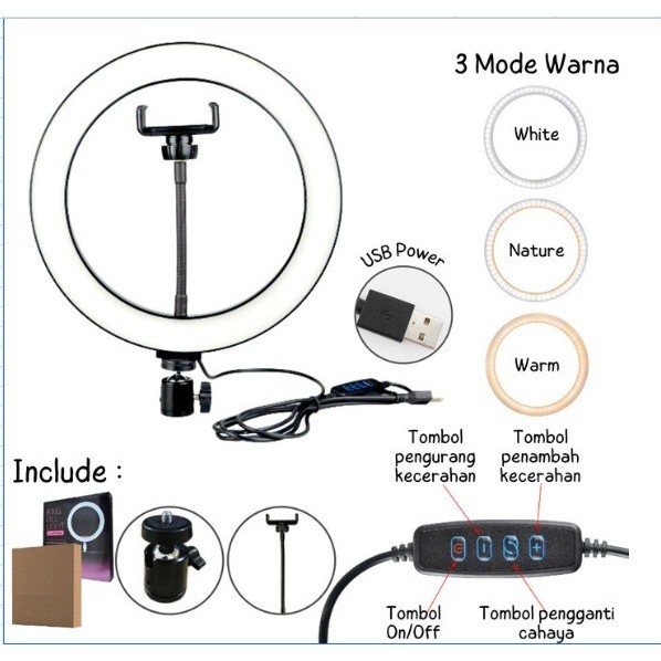 Jual Ringlight Led 26 CM Lampu Make Up Camera Vlog Live Selfie HP + DUS | Shopee Indonesia